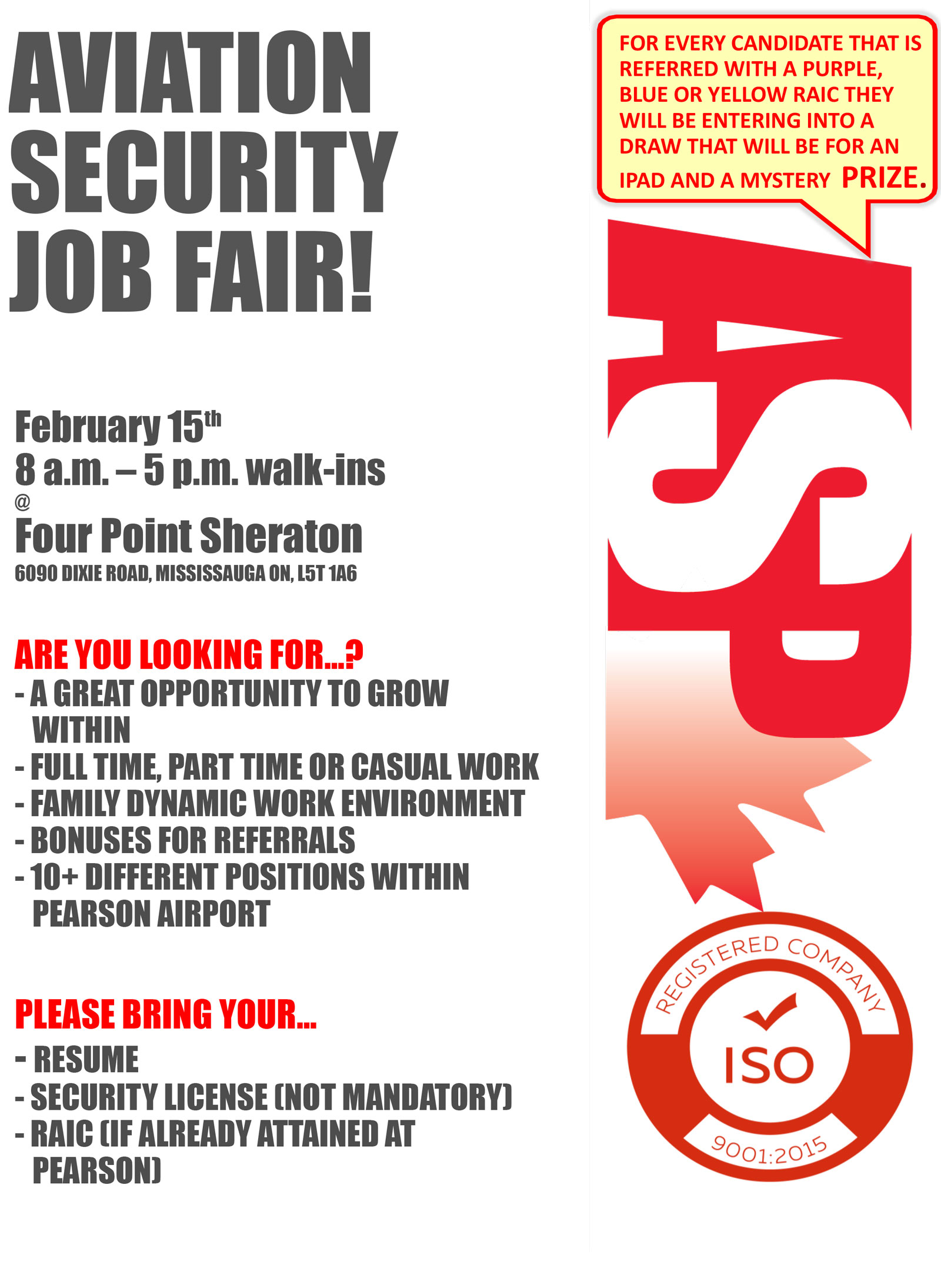 Aviation Security Job Fair - February 15, 2019 - ASP Security Services